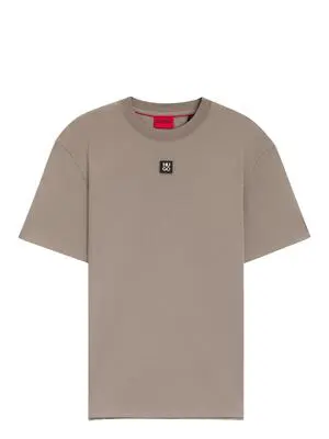 Hugo Interlock-cotton T-shirt With Metallic Stacked-logo Badge - Light Brown