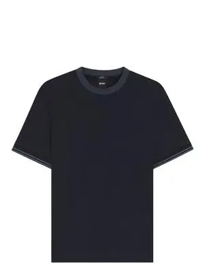 BOSS Contrast-tipping Slim-fit T-shirt In Mercerised Cotton - Dark Blue