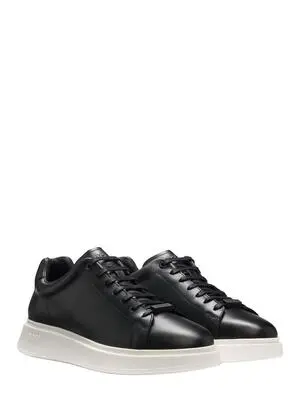 BOSS Leather Lace-up Sneakers With Rubber Outsole - Black