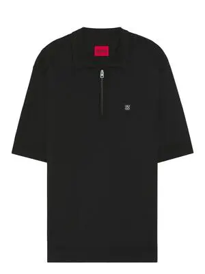 HUGO Zip-neck Knit Polo With Jacquard Details
