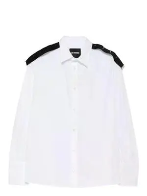LES HOMMES Stud-embellished Shoulder-strap Shirt - White