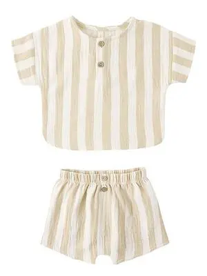 QUINCY MAE Woven Boxy Top & Short Set - Neutral
