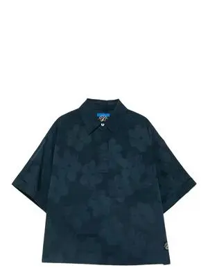 AGNES B. Seersucker Polo Shirt - Blue