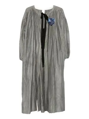 Soh Crinkled Corsage-detail Coat - Grey