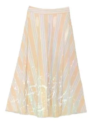 A TENTATIVE ATELIER Stripe-print Paint-splatter A-line Skirt - Neutrals