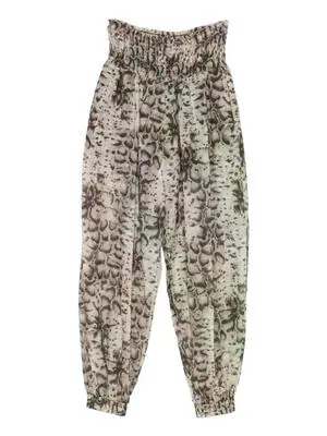 Pinko Snakeskin-print Smocked Trousers - Neutrals