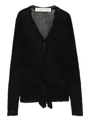 A TENTATIVE ATELIER Ruffle-trimmed Sheer-knit Cardigan - Black
