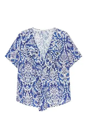 Malìparmi Ikat-print Ruffled Top - Blue