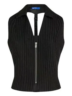Karl Lagerfeld Pinstripe Zip-up Waistcoat - Black