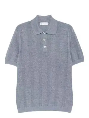 Brunello Cucinelli Stripe-knit Polo Shirt - Blue