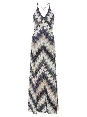 MISSONI Missoni Maxi Zigzag Pattern V-Neck Dress