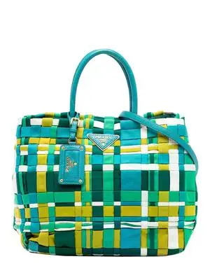 Prada 2010-2026 Woven Tessuto Shopping Tote Satchel - Blue