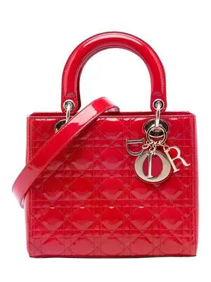Dior 2016 Medium Patent Cannage Lady Dior Satchel Red