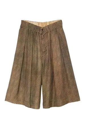 UMA WANG Geometric-print Pleated Shorts - Brown