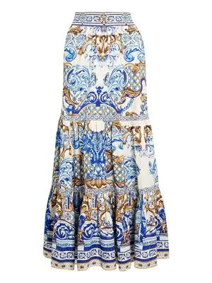 Camilla Printed Tiered Maxi Skirt - Blue