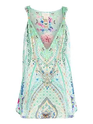 Camilla Embellished Printed Silksatin Top - Mint