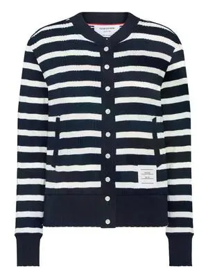 THOM BROWNE Striped Ribbed Scallop Cardigan
