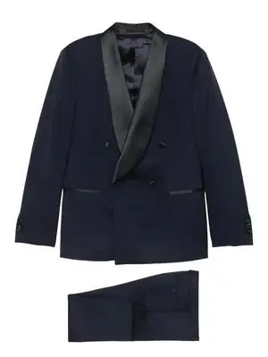 LUIGI BIANCHI MANTOVA Double-breasted Satin-trim Suit - Blue
