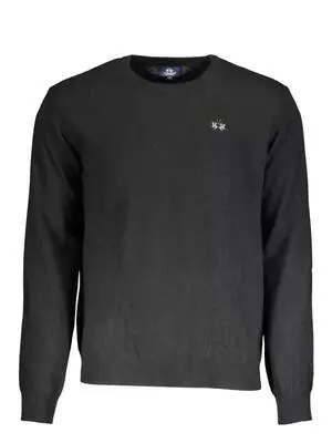 LA MARTINA Logo-Embroidered Merino Wool Sweater Black