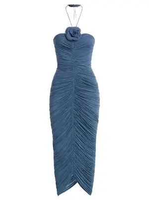 Magda Butrym Ruched Floral-applique Dress - Blue