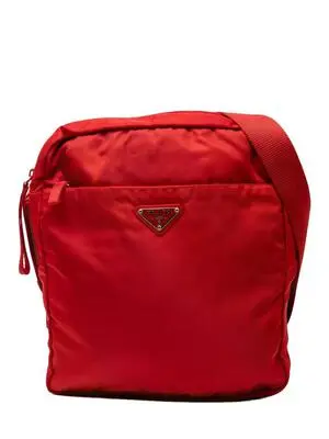 Prada 2000-2013 Tessuto Zip Top Crossbody Bag Red