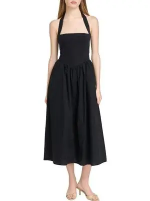 WAYF Camellia Halter Neck Midi Dress - Black