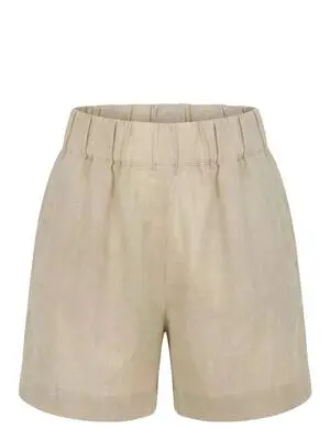 120% Lino Elasticated-waist Linen Shorts - Neutrals