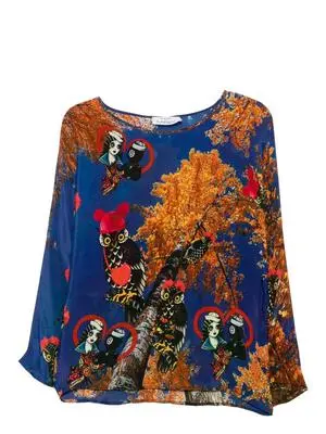 THE ARTISTYLIST Graphic-print Long-sleeve Blouse - Blue