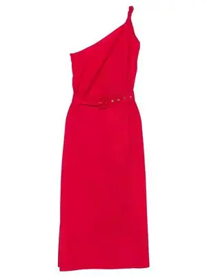 TWINSET Belted One-shoulder Midi Dress - Red