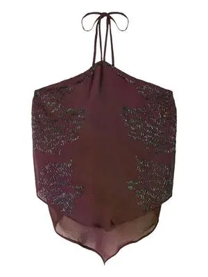 Patrizia Pepe Embroidered Halterneck Top - Red
