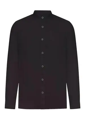120% Lino Band-collar Linen Shirt - Black