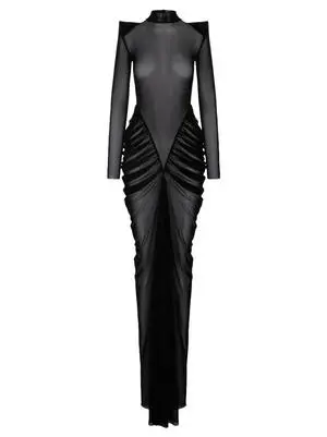 V:PM ATELIER Stella Sheer Ruched-detail Maxi Dress - Black
