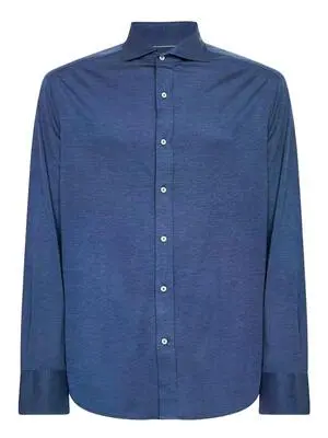 Brunello Cucinelli Slub-texture Spread-collar Shirt - Blue