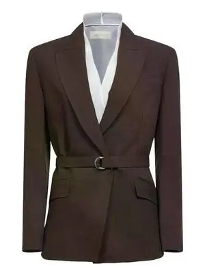 BLANCA VITA Belted Peak-lapel Blazer - Brown