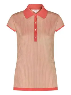 Malo Ribbed Knit Polo Top With Contrasting Trim - Brown