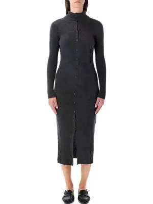 SESSUN Shimalong Ribbed-knit Buttoned Dress - Grey