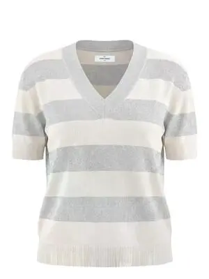 GRAN SASSO Striped Short-sleeve V-neck Top - Neutrals