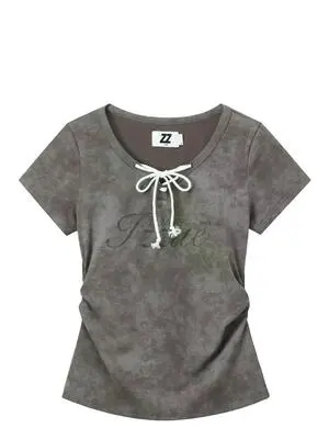 Izzue Lace-up Acid-wash T-shirt - Grey