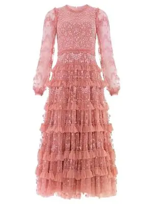 NEEDLE & THREAD Blossom Ruffled Lace Maxi Dress - Pink