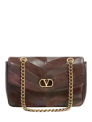 Valentino Garavani Djuna Medium Chain Bag In Suede And Nappa - Brown