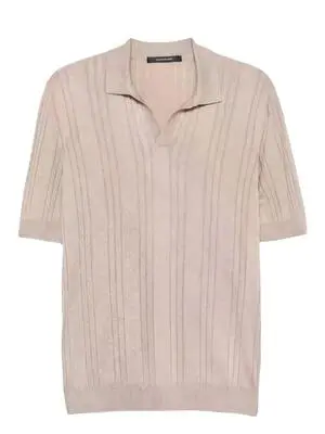 Tagliatore Ribbed-knit Polo-collar T-shirt - Neutrals