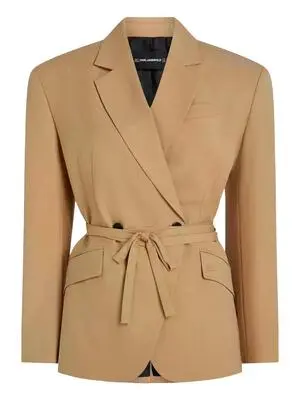 Karl Lagerfeld Double-breasted Tie-waist Blazer - Neutrals