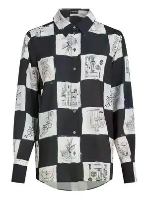 Karl Lagerfeld Checkerboard Sketch-print Shirt - Black