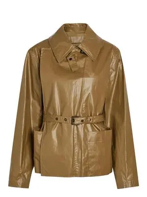 LEMAIRE High-neck Coated Cotton Wrap Jacket - Khaki