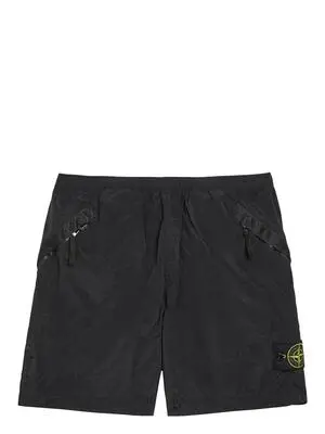 Stone Island Crinkled Nylon Logo Shorts Black