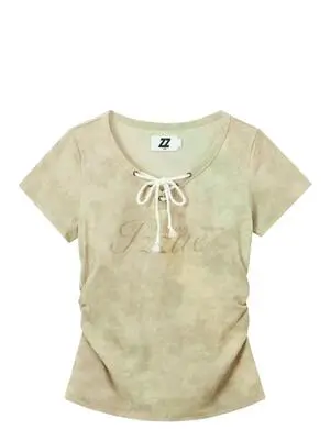 Izzue Lace-Up Acid-Wash T-Shirt Neutrals