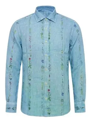 120% Lino Floral-print Shirt Blue