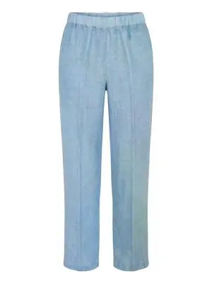 120% Lino Elasticated Linen Trousers - Blue