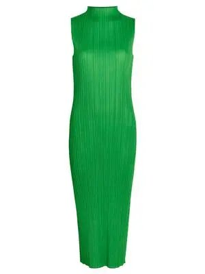 Issey Miyake Pleated High-neck Woven Midi Dress - Green