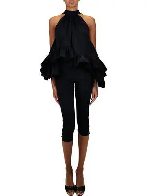 Azeeza Shreya Charmeuse Capri Pants - Black